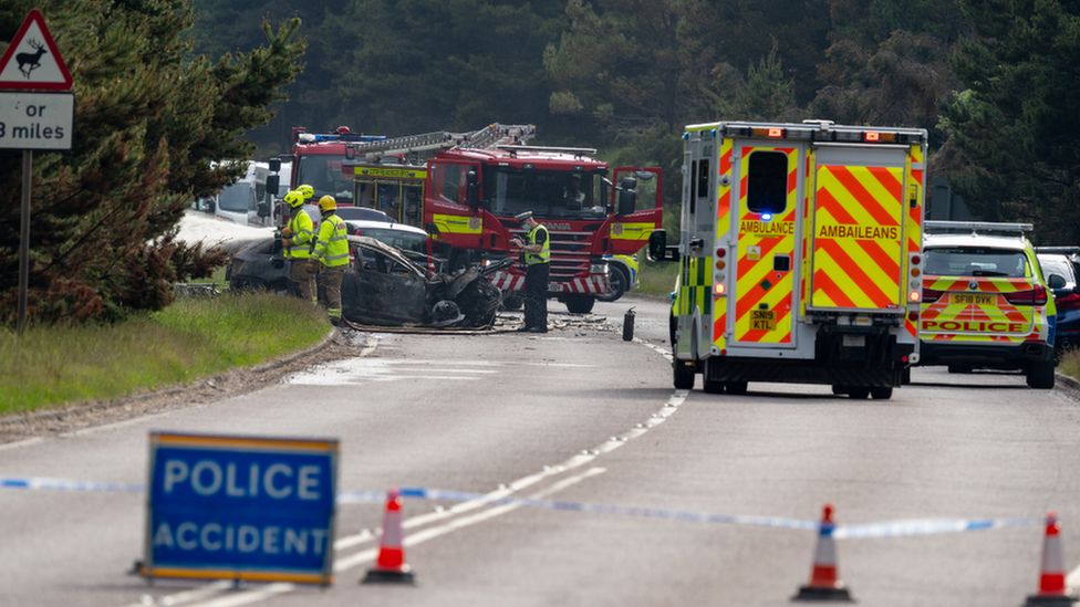 Four seriously injured after bus and car crash near Inverness - BBC News