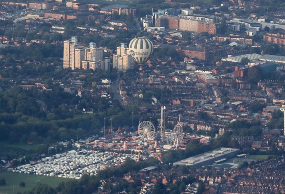 Nottingham Goose Fair captured during 'epic' hot air balloon flights ...