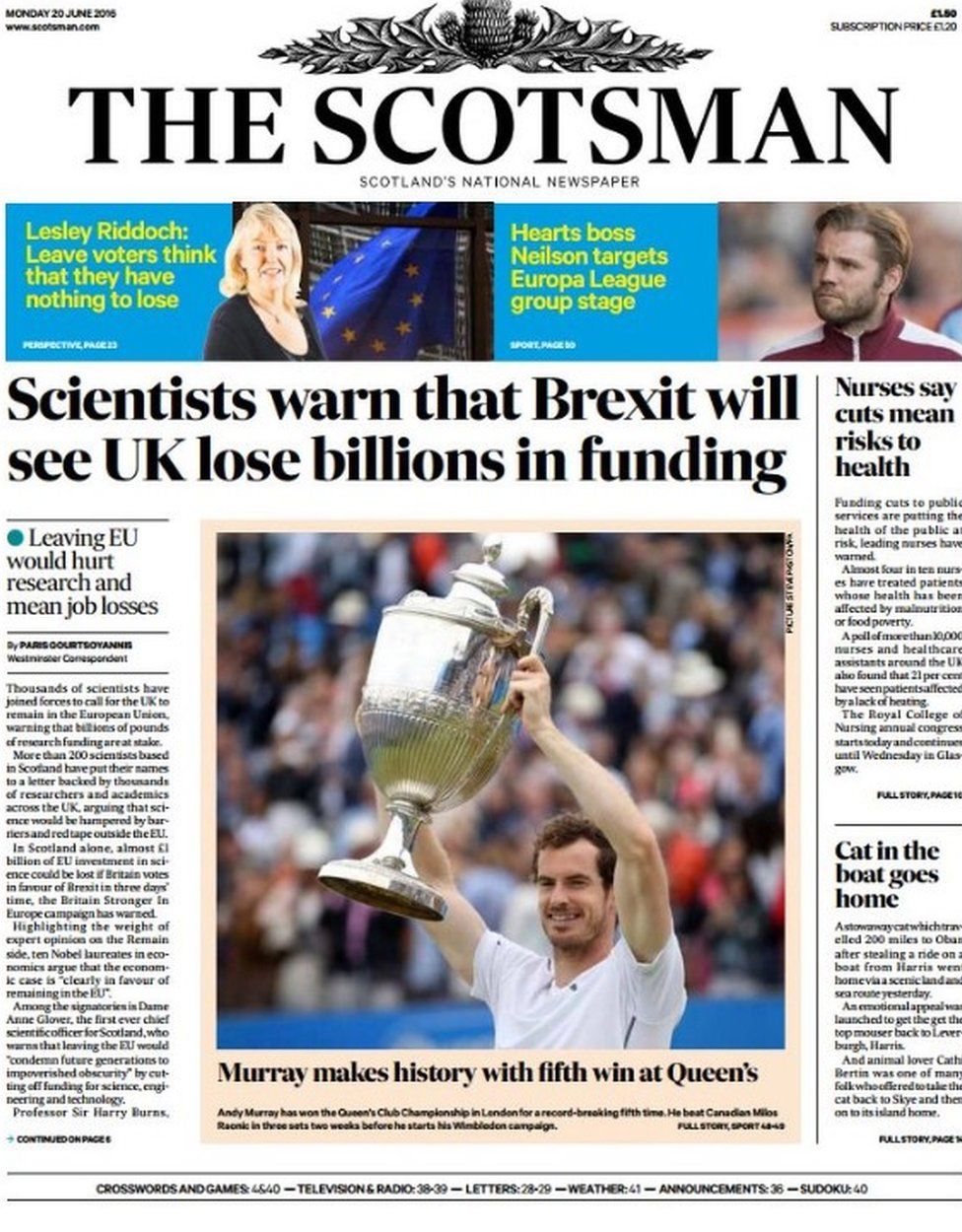 Scotland's papers: Brexit vote countdown and Murray win - BBC News