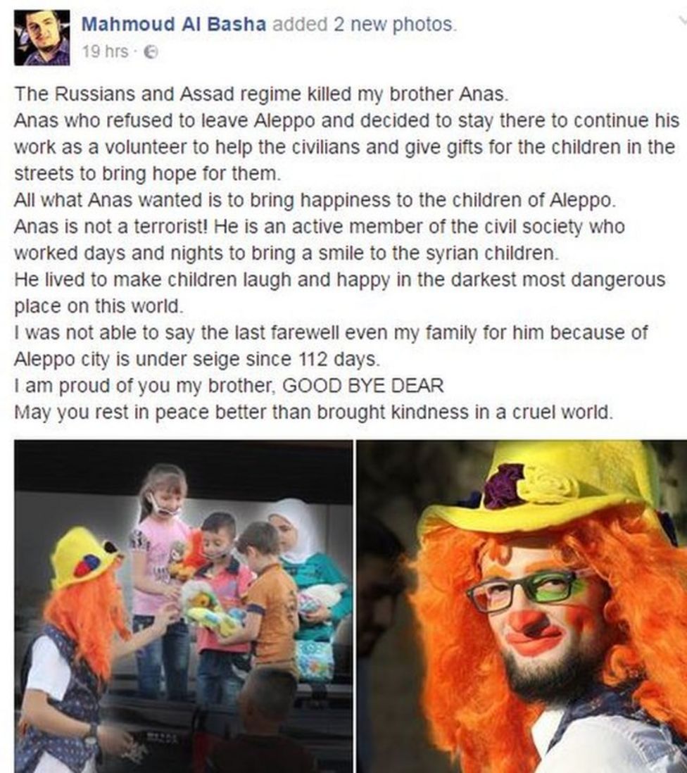 Syria conflict: Clown of Aleppo 'dies in air strike' - BBC News