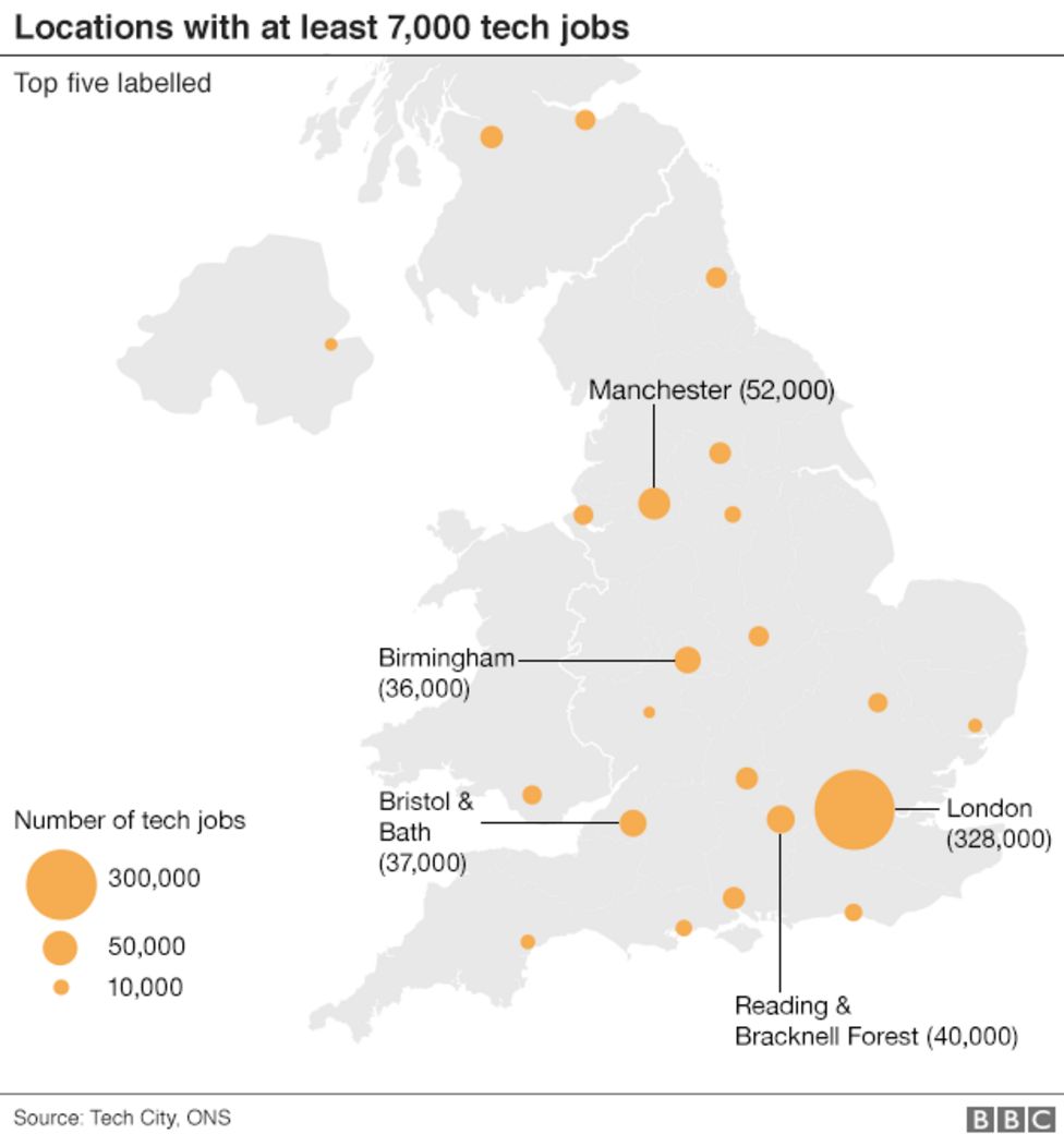 Tech Talent: Map of the UK's digital clusters - BBC News