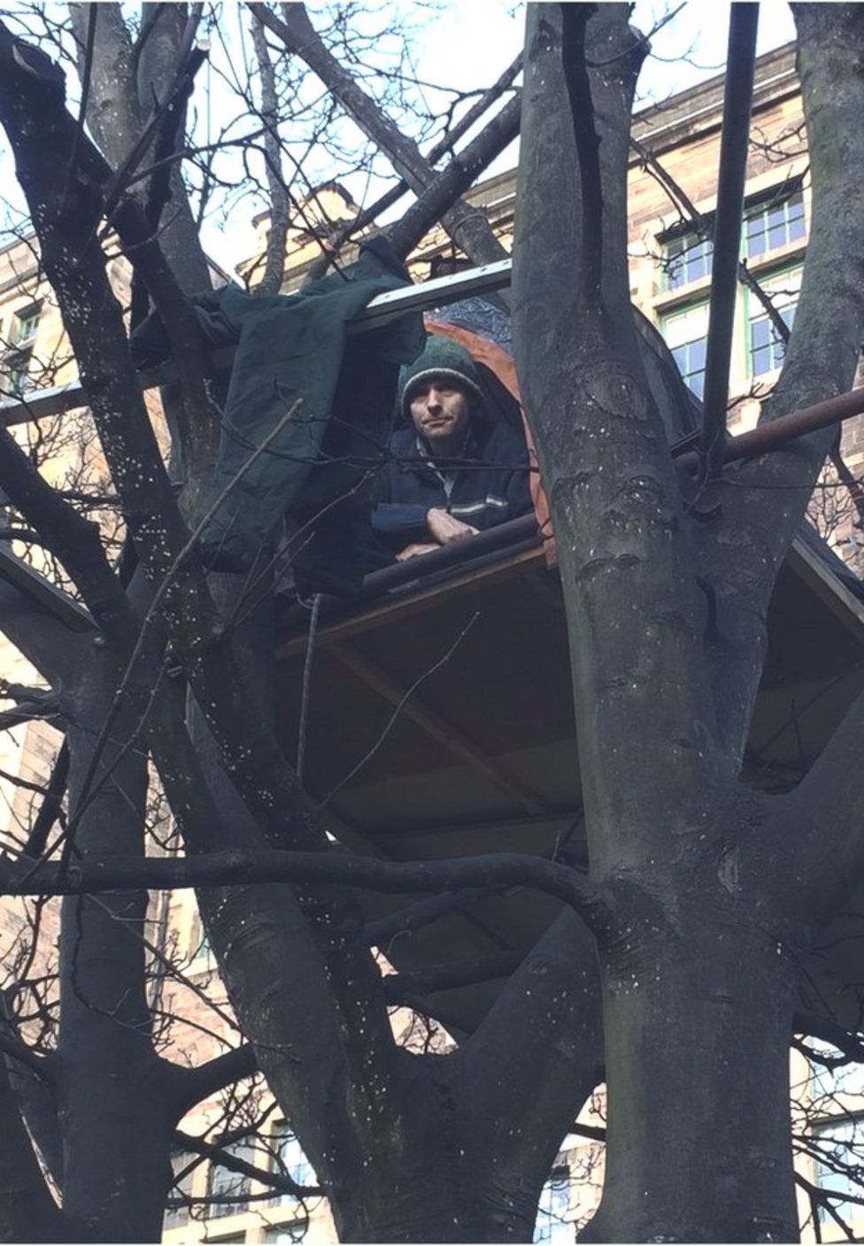 Man spends 24 hours in tree protest over hotel in Edinburgh - BBC News