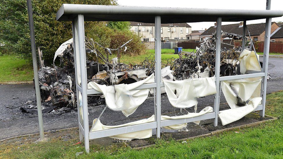 Newtownards: Bus hijacked by masked men and set on fire - BBC News