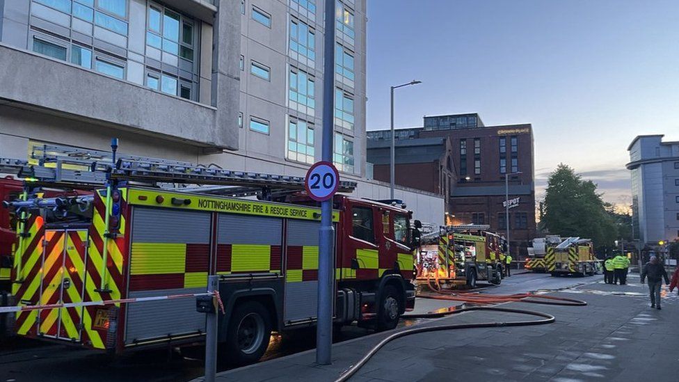 Nottingham: Arson arrest after apartment block basement fire - BBC News