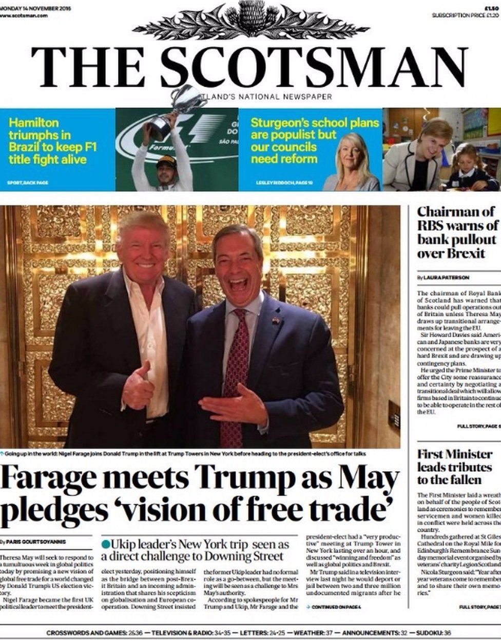 Scotland's papers: North Sea 'abyss' and Farage meets Trump - BBC News