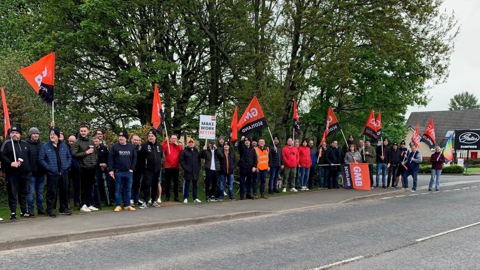 Dumfries factory workers strike over terms and conditions - BBC News