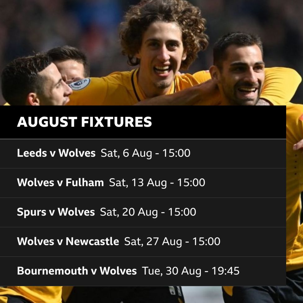 Wolves' fixtures for August - BBC Sport