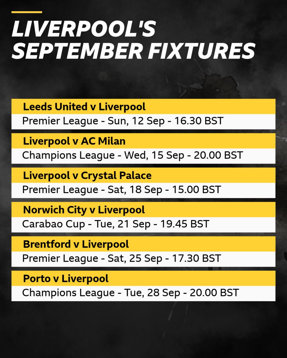 Liverpool's September fixtures - BBC Sport