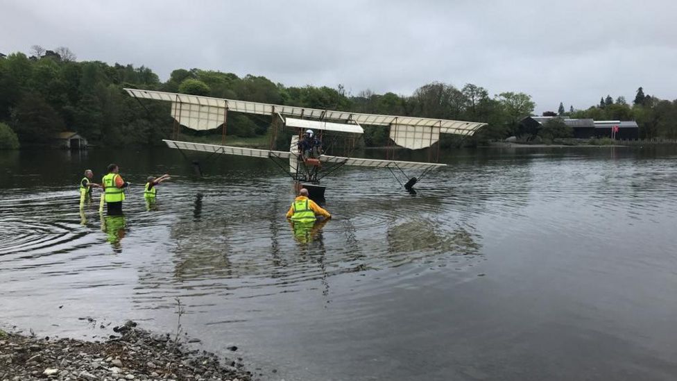 Replica of UK's first seaplane Waterbird returns for rare Windermere ...