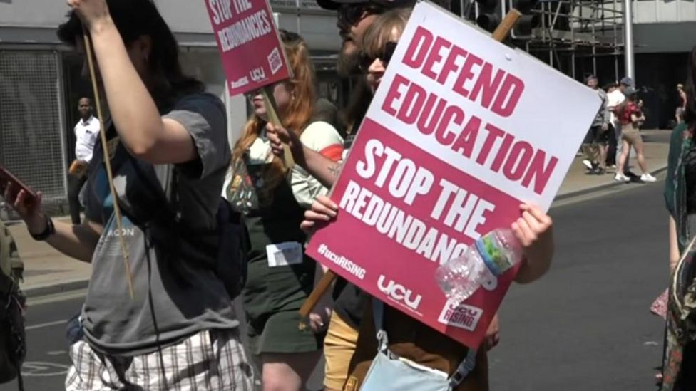 Brighton students and lecturers protest against university job cuts ...