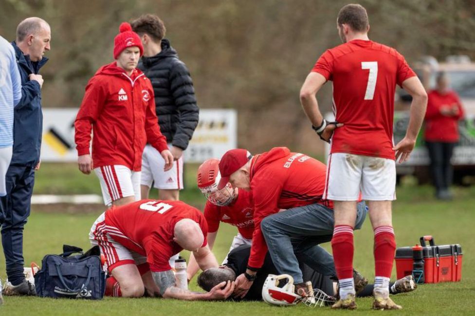 Shinty referee says players saved his life after cardiac arrrest - BBC News