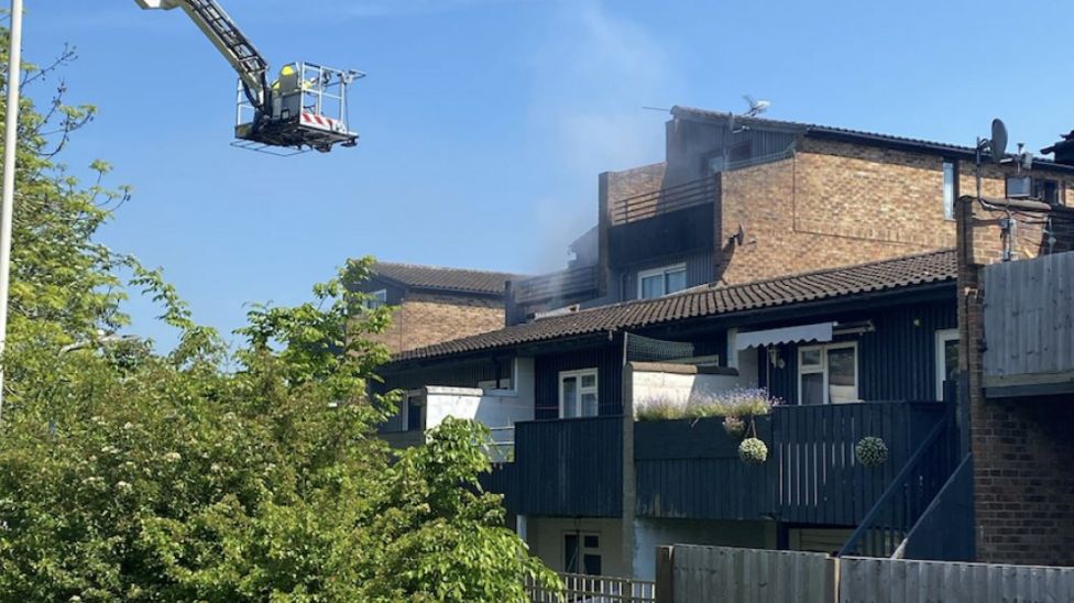 Man and dogs rescued from fire in Basildon flats - BBC News