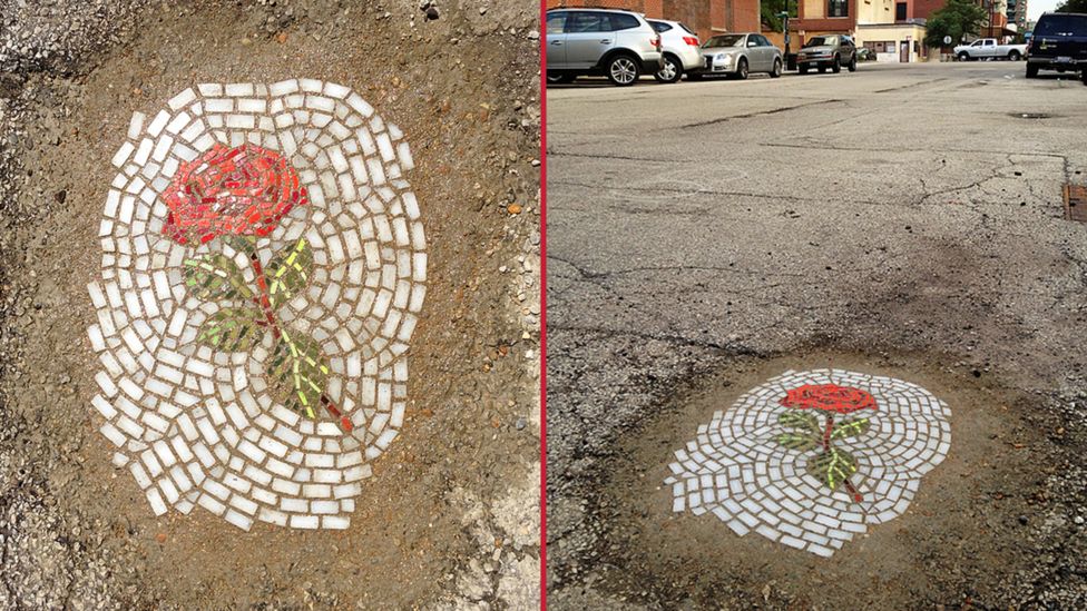 Meet 'the pothole guy' - an artist who's improving roads one mosaic at ...