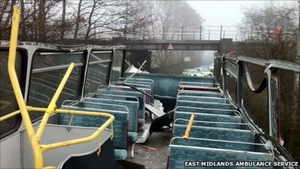 Bus carrying Derbyshire schoolchildren hits bridge - BBC News