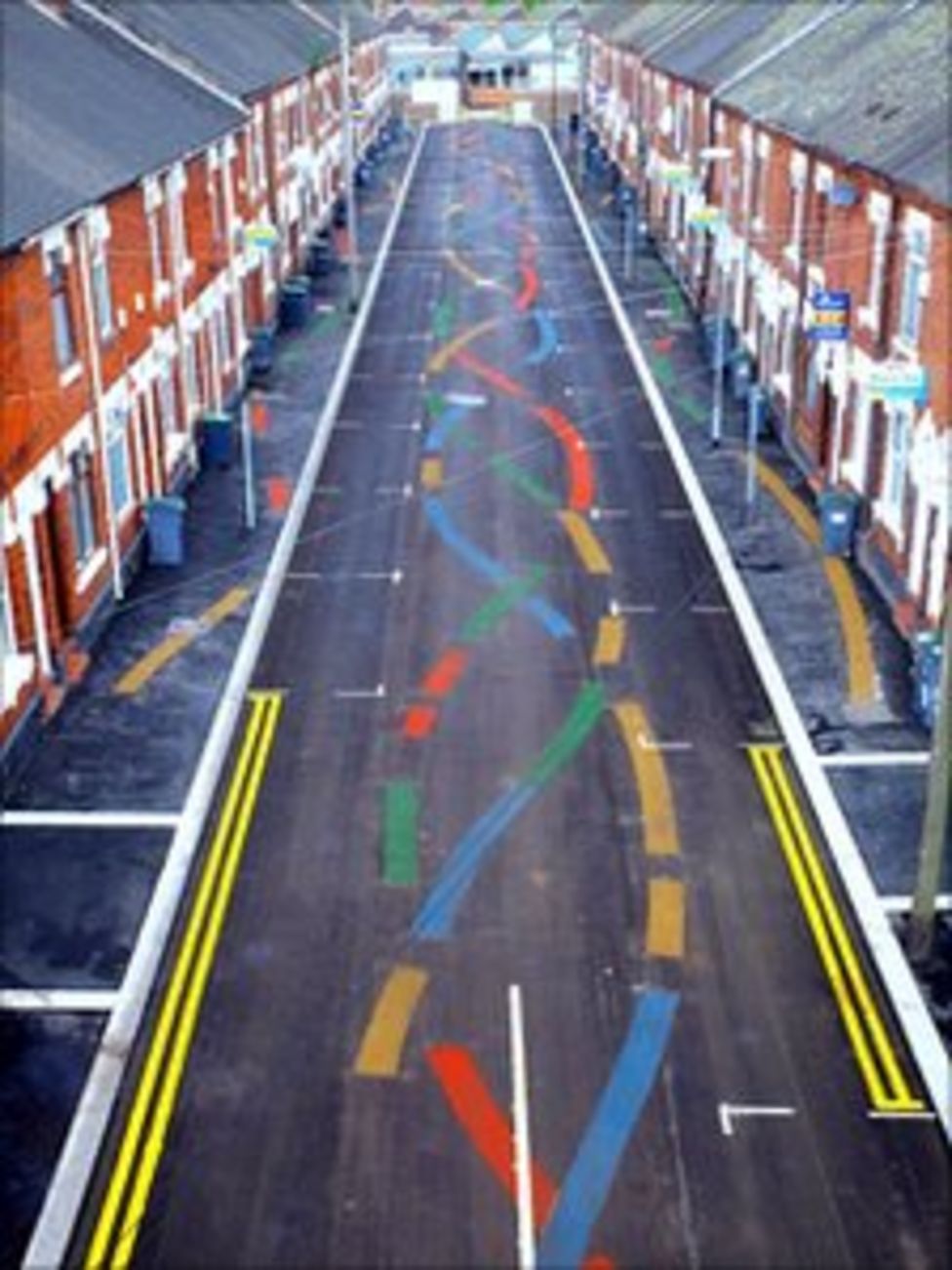 Psychedelic paint job for road in Stoke - BBC News