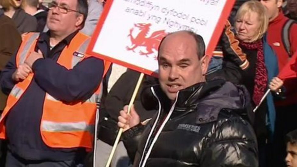 Hundreds join disability cuts protest in Cardiff - BBC News