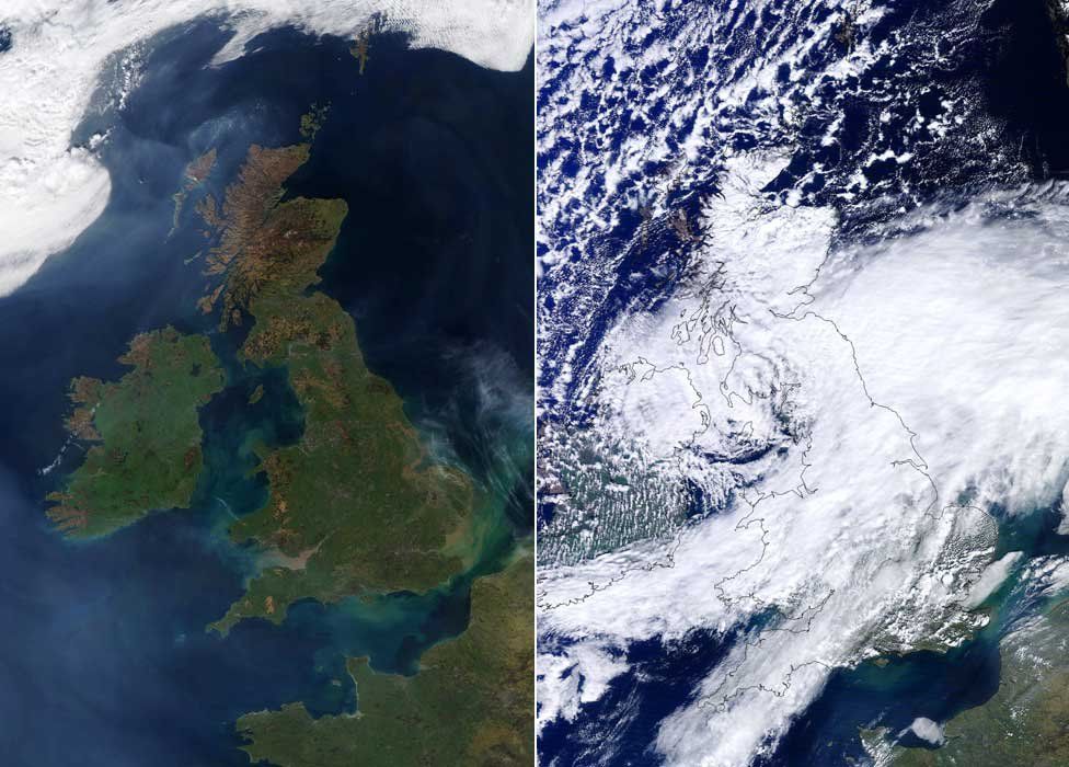 Satellite images show UK weather change - BBC News