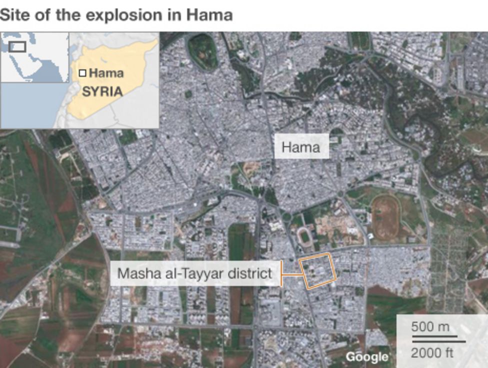 Syria: Massive explosion in Hama 'kills 70' - BBC News