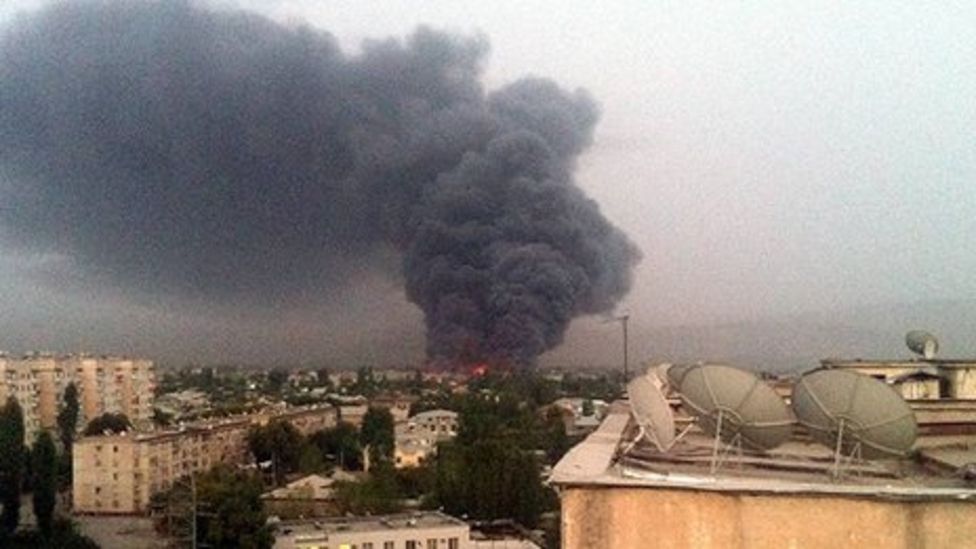 Huge Tajikistan market fire provokes angry protest - BBC News