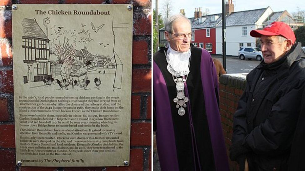 Chicken roundabout: Plaque for Bungay's 'chicken man' - BBC News