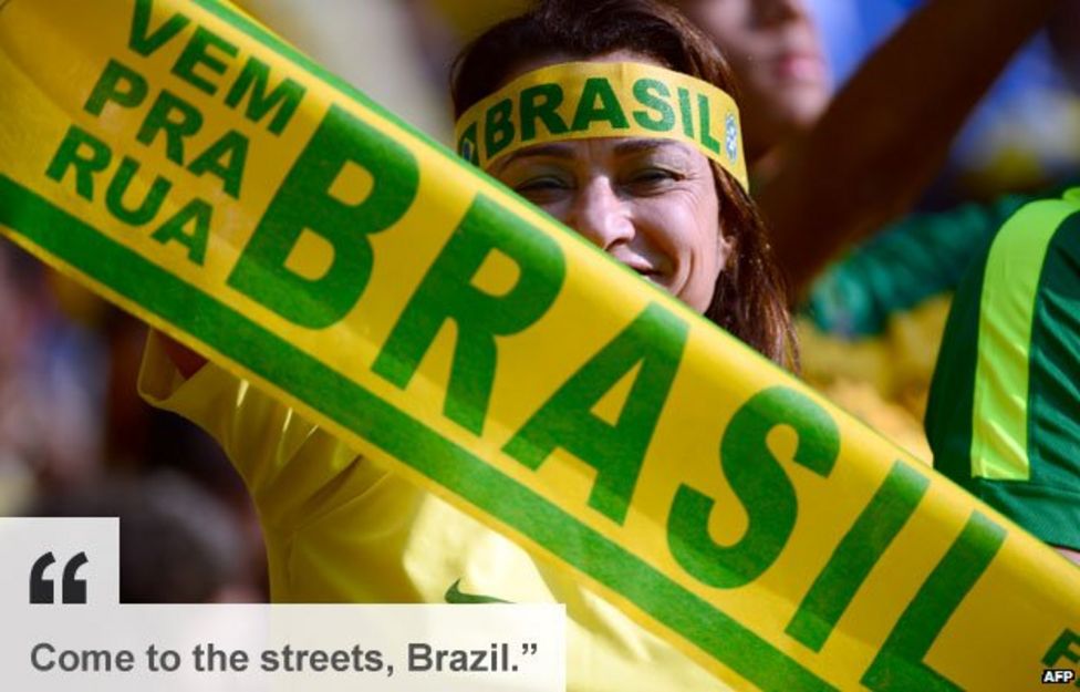 Brazil unrest: Protesters ‘subvert’ advertising slogans - BBC News