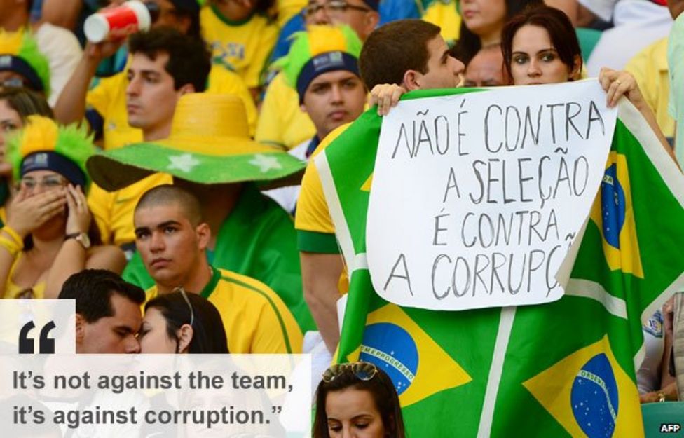 Brazil unrest: Protesters ‘subvert’ advertising slogans - BBC News