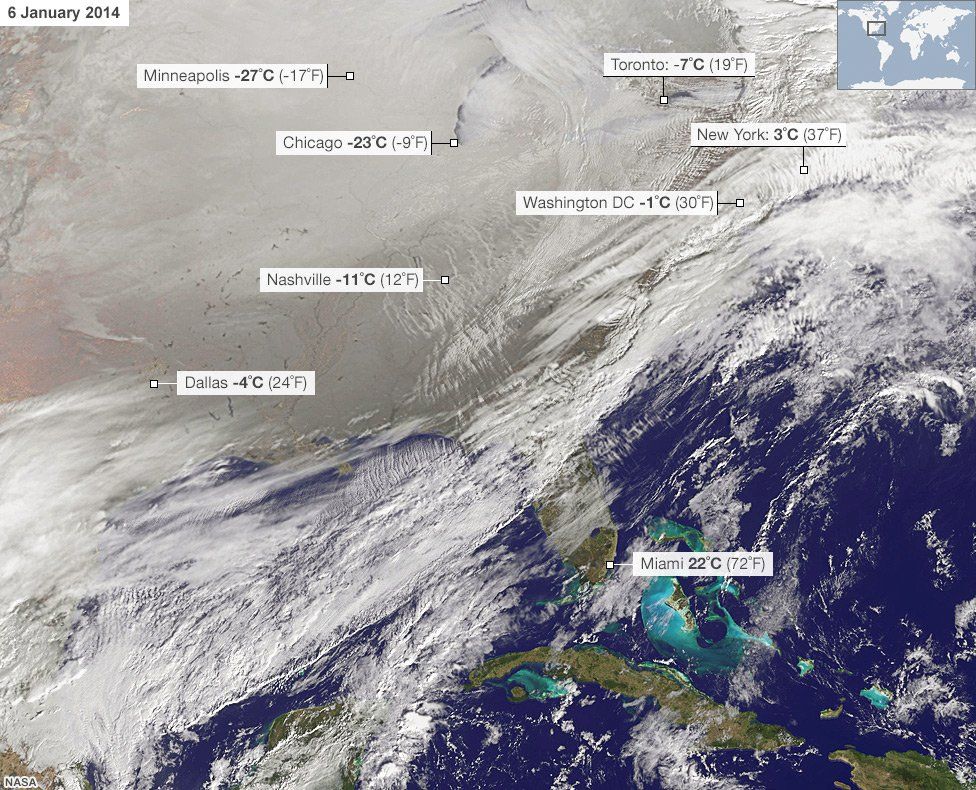North America's big freeze from space - BBC News