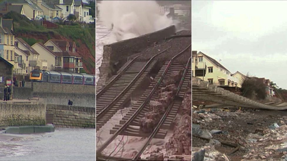 Sea wall to protect storm-hit rail line in Dawlish opens - BBC News