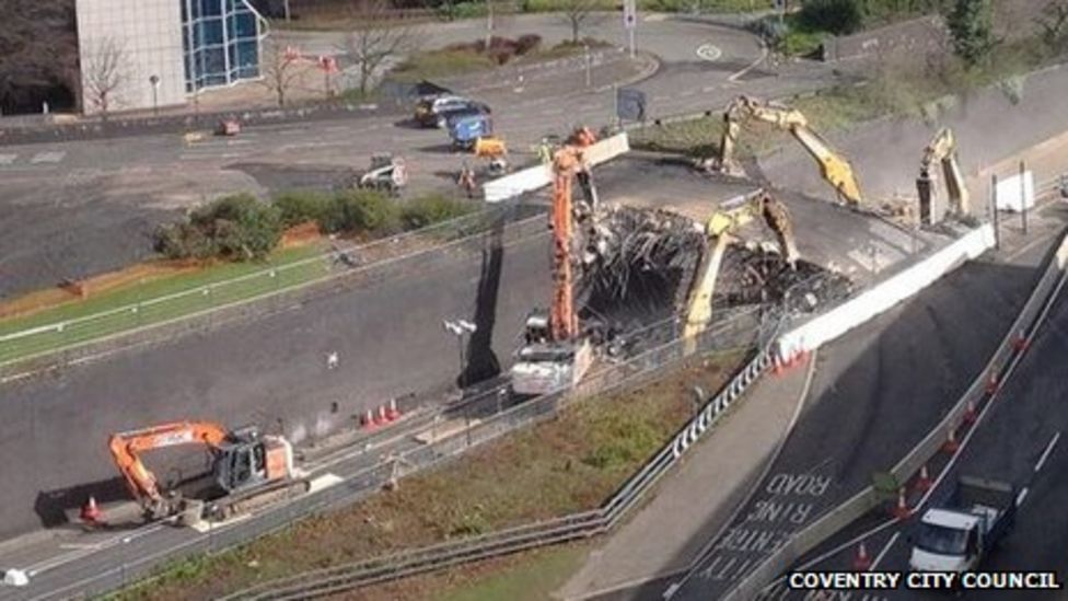 Coventry Ring road: Bridge torn down as development begins - BBC News
