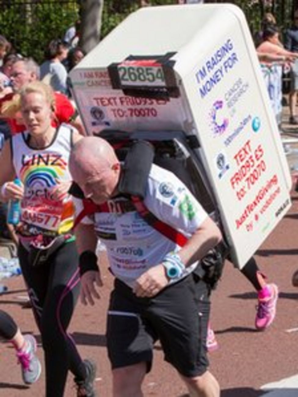 'Tony the Fridge' fails in four-marathon charity bid - BBC News