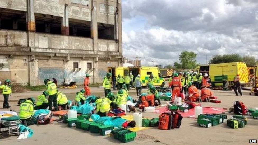 Simulated plane crash tackled in London emergency service exercise ...