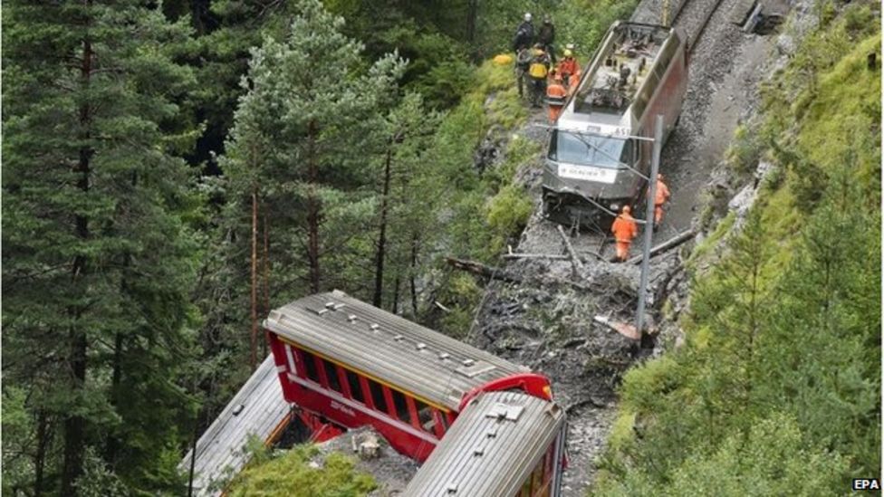 Swiss train derailed in landslide - BBC News