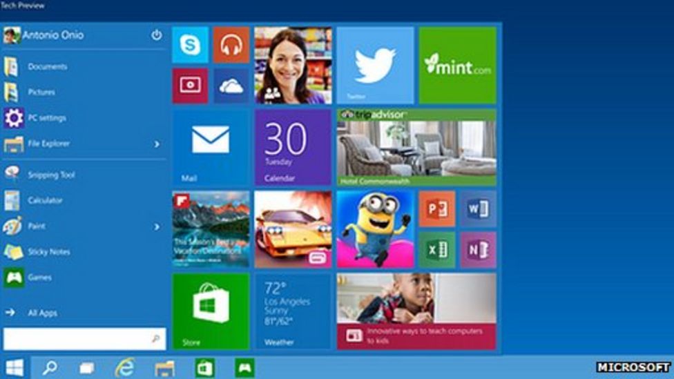 Microsoft unveils Windows 10 system with Start Menu - BBC News