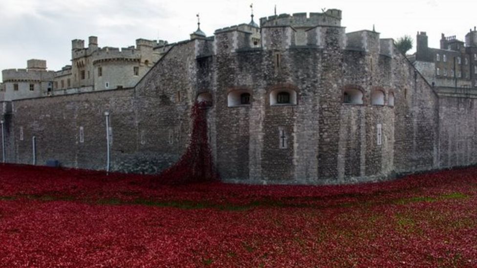 Queen visits Tower of London poppy garden - BBC News