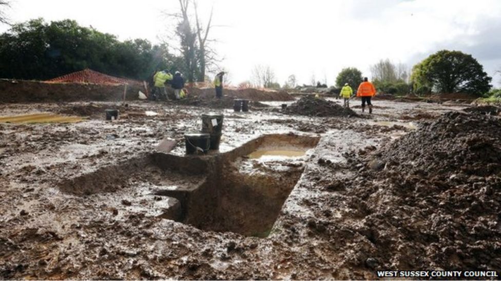 Roman pond found at Barnham archaeological site - BBC News