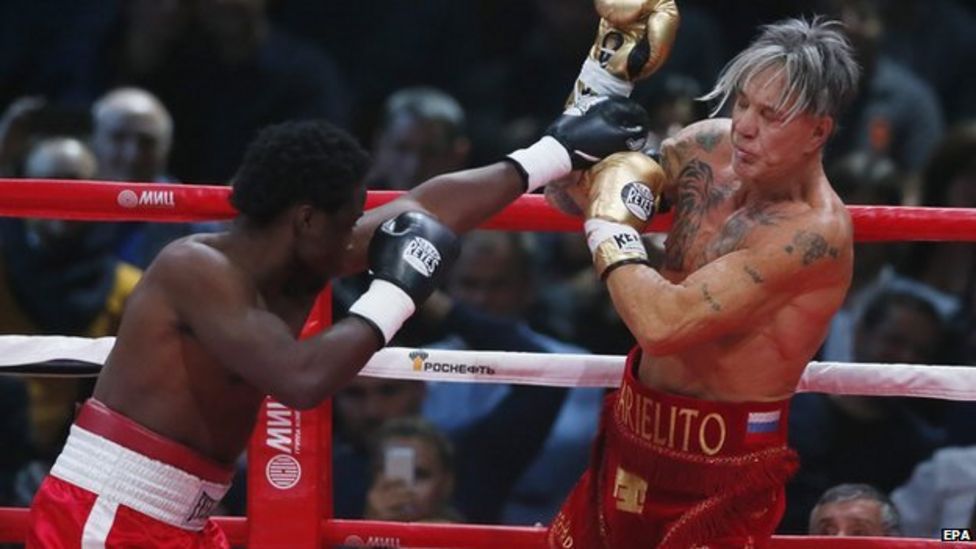 Mickey Rourke wins exhibition boxing match - BBC News