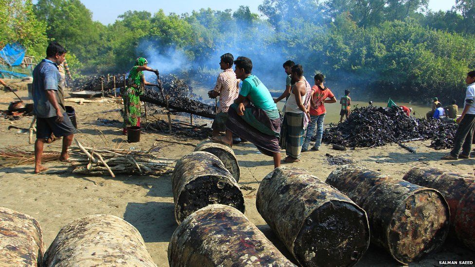 In pictures: Bangladesh oil spill clean-up - BBC News