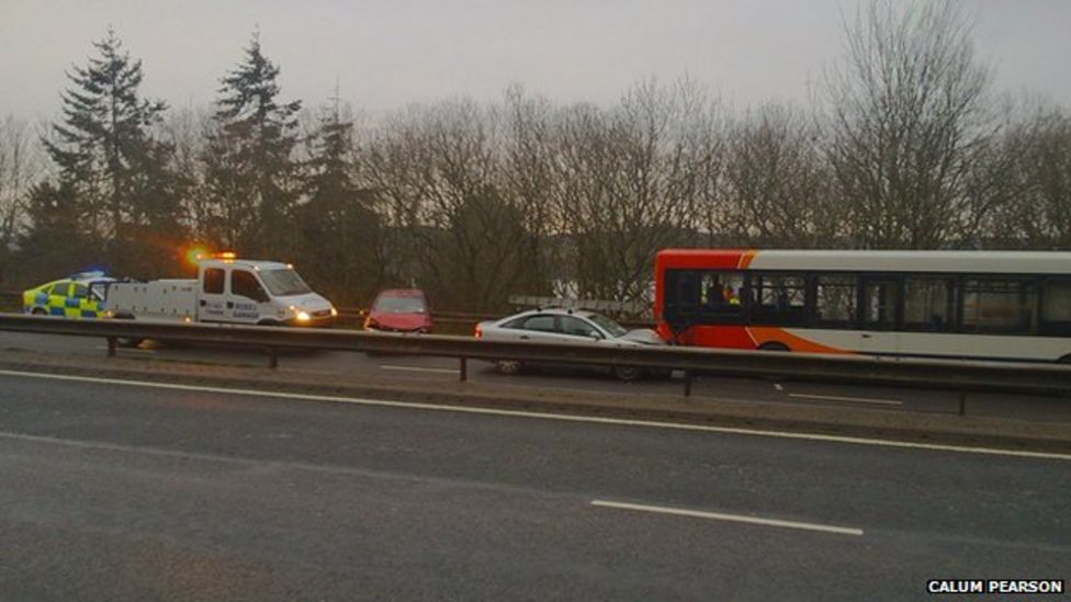 Bus and three cars in A9 crash near Inverness - BBC News