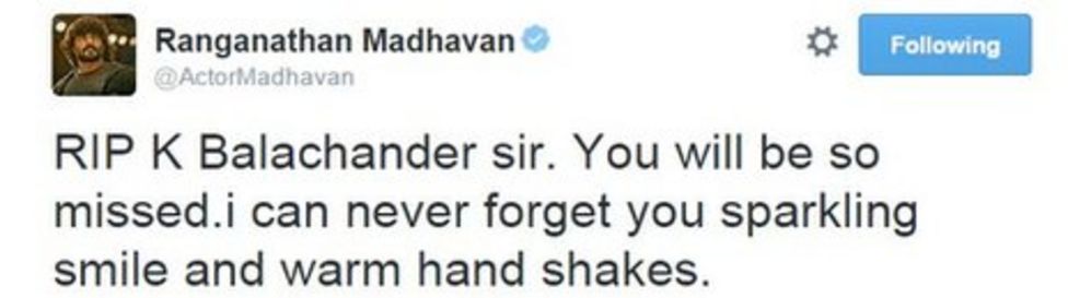 K Balachander: Tributes paid to Indian filmmaker - BBC News