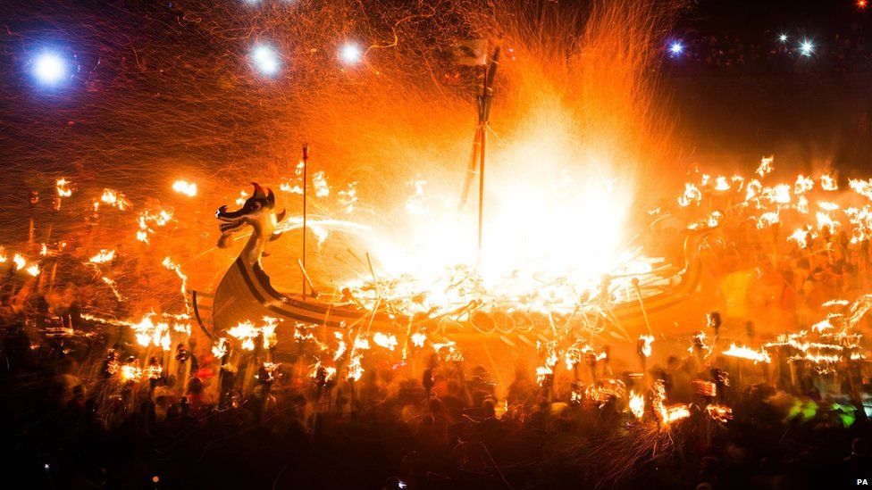 Shetland celebrates Up Helly Aa Viking fire festival - BBC News