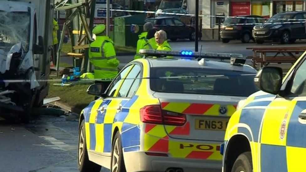 Derby Asda van crashes into bus stop injuring three people - BBC News