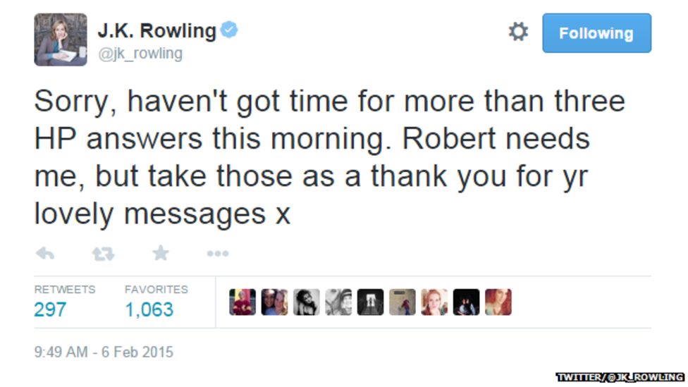 JK Rowling answers three crucial Harry Potter questions - BBC News