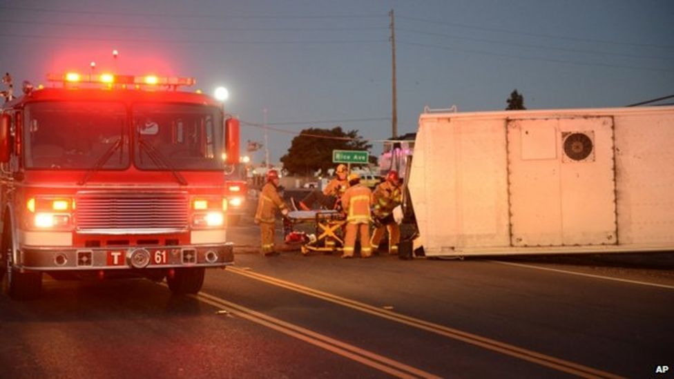 California train derails after collision with lorry - BBC News
