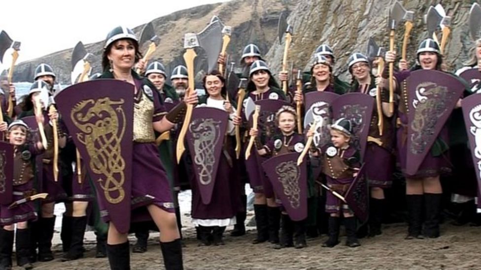 Female Viking Lesley Simpson makes Shetland history - BBC News