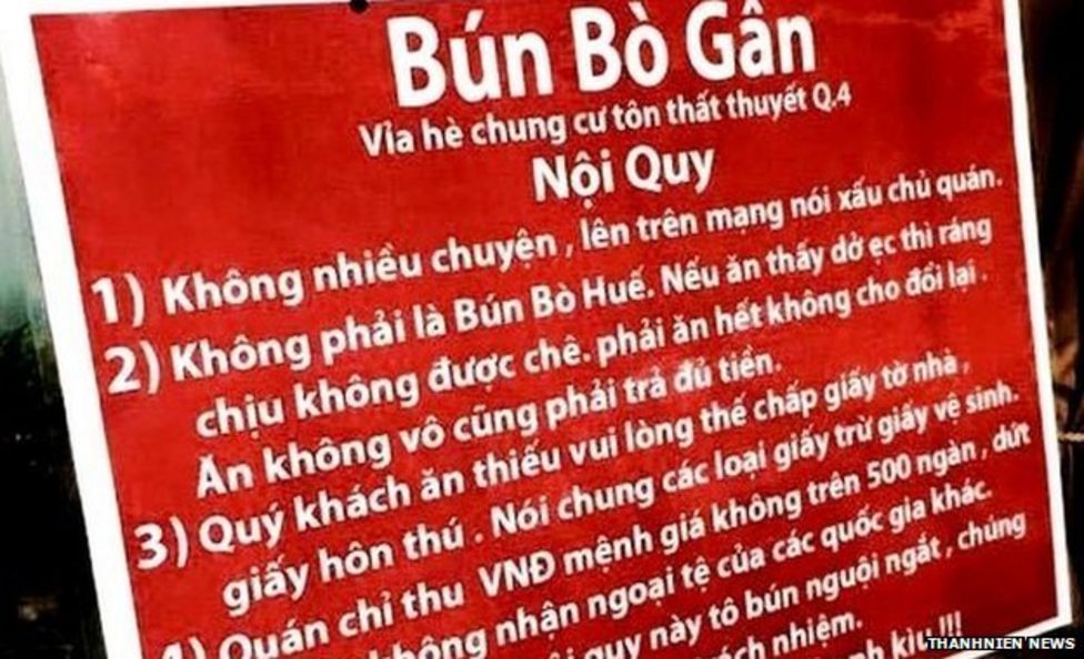 Vietnam: Internet users save noodle stall's comical sign - BBC News