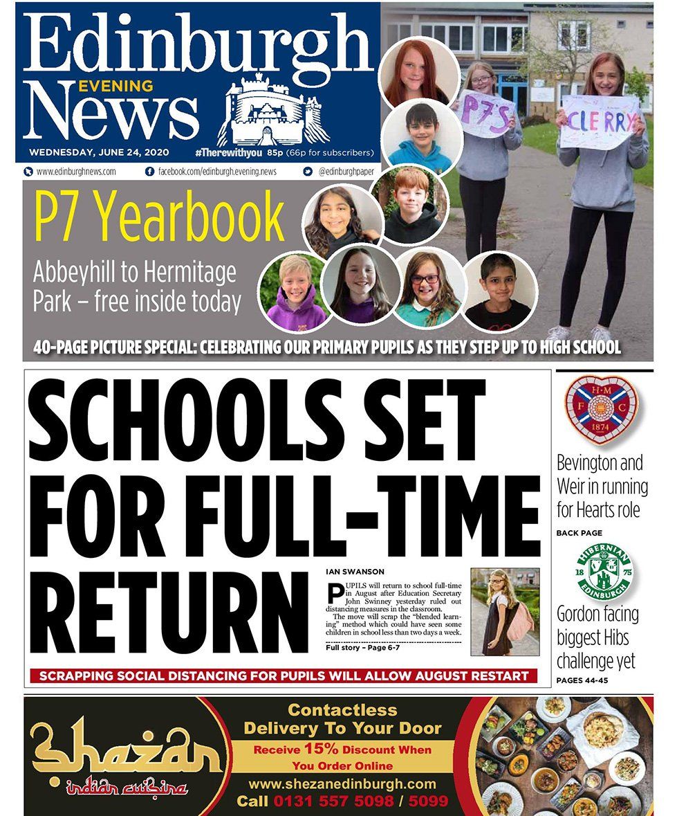 Scotland's papers: Back to school but two metre rule remains - BBC News