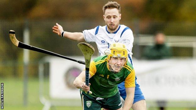 Scotland hit back to beat Ireland in shinty-hurling contest - BBC Sport