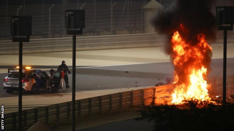 Romain Grosjean suffered 67G in fiery Bahrain GP crash - report - BBC Sport