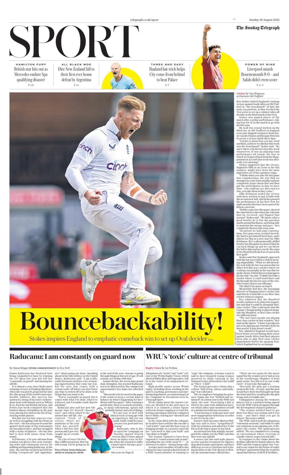Sunday's sports pages - BBC Sport