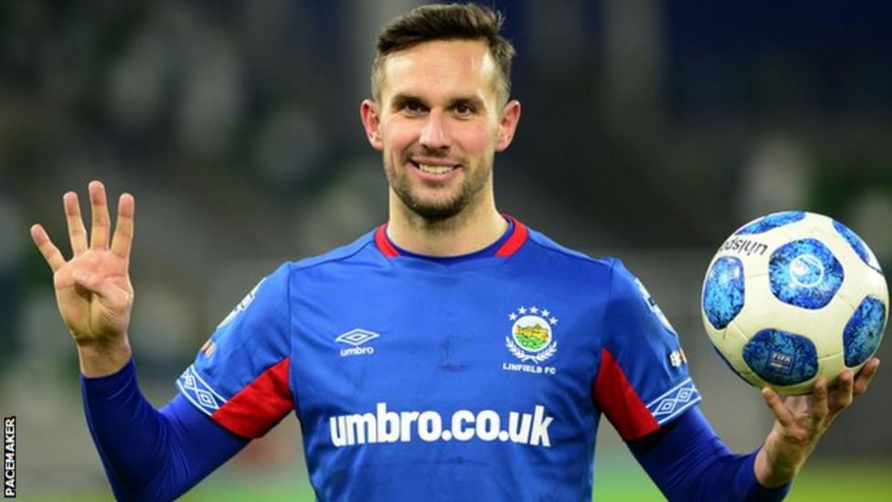 Irish Premiership: Waterworth scores four as leaders Linfield hit ...